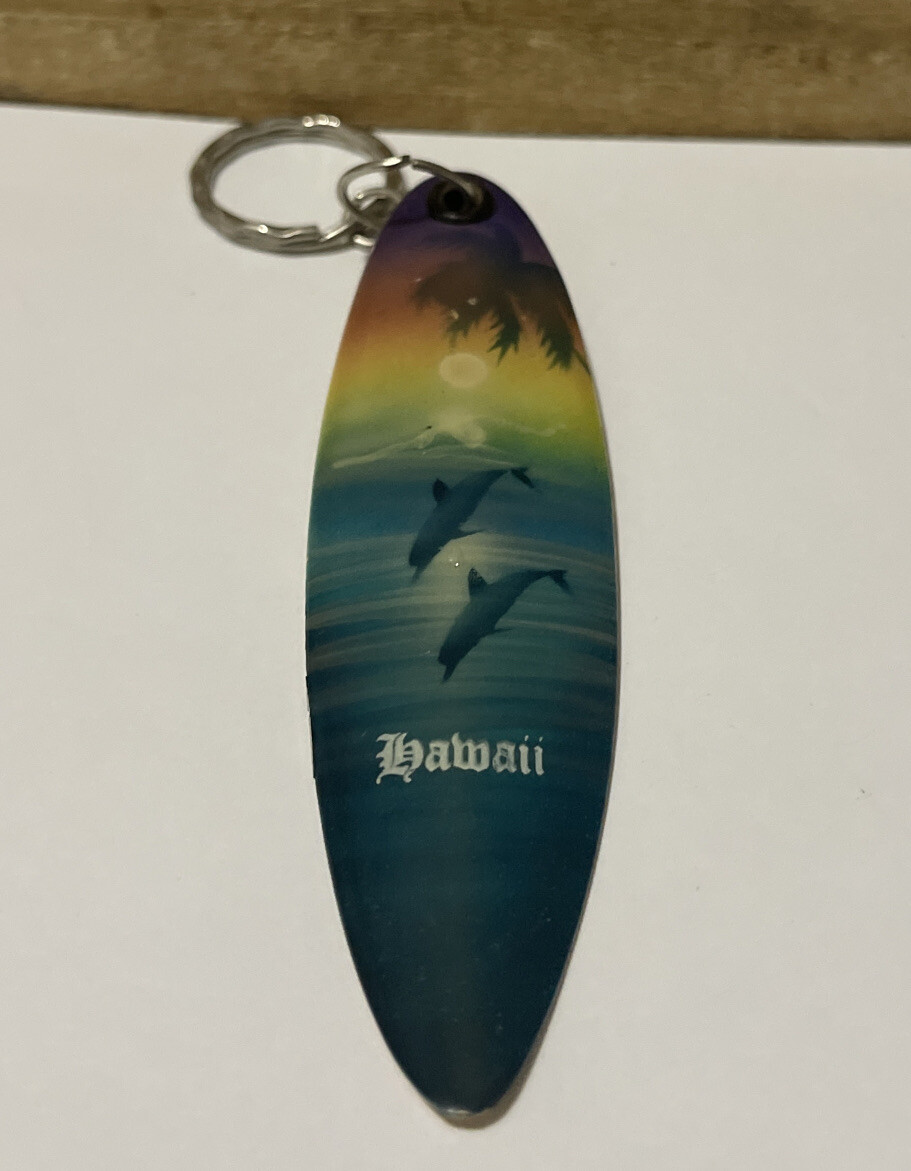 Hawaiian Wooden Surfboard Keychain Painted with Dolphins marked Hawaii ...