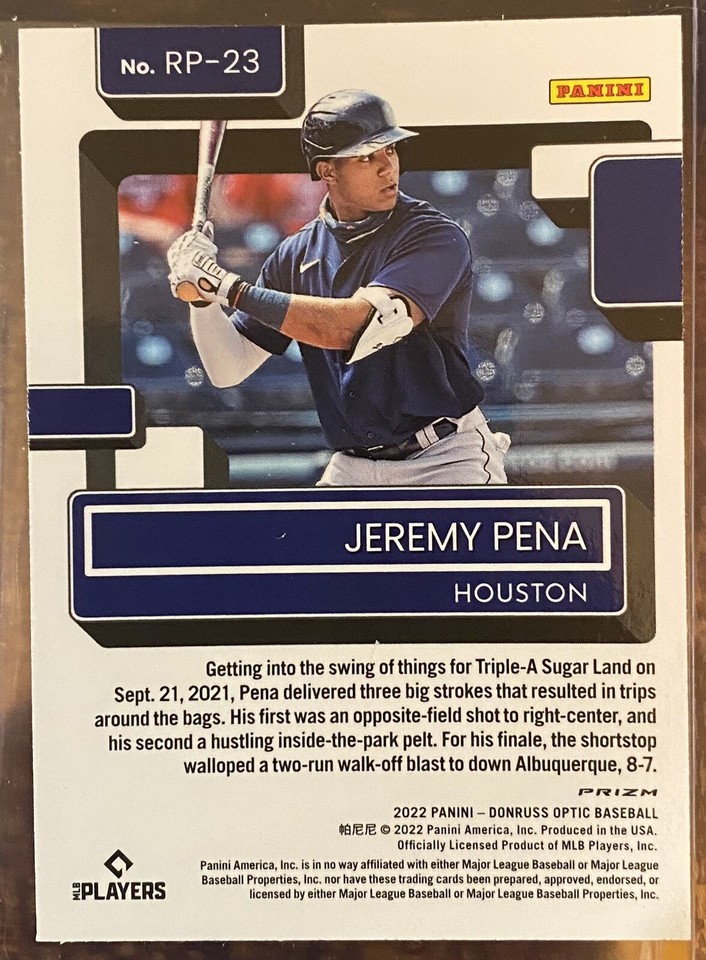 Jeremy Pena Rated Prospect HOLO 2022 DONRUSS OPTIC Houston Astros RP-23 ...