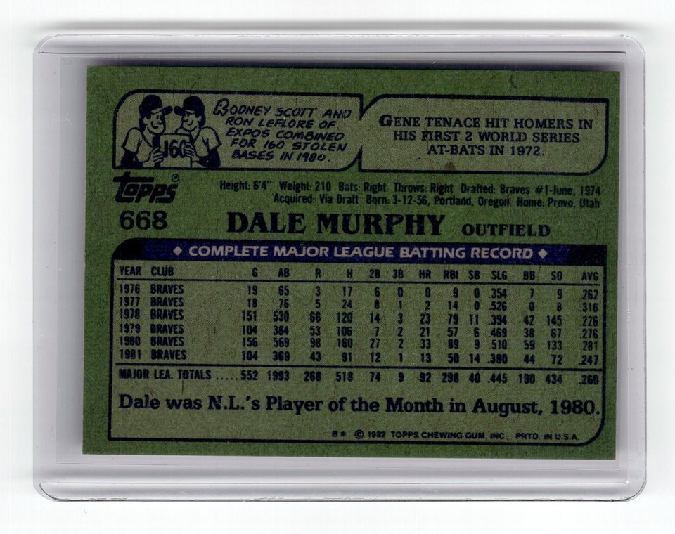 1982 Topps #668 Dale Murphy | eBay