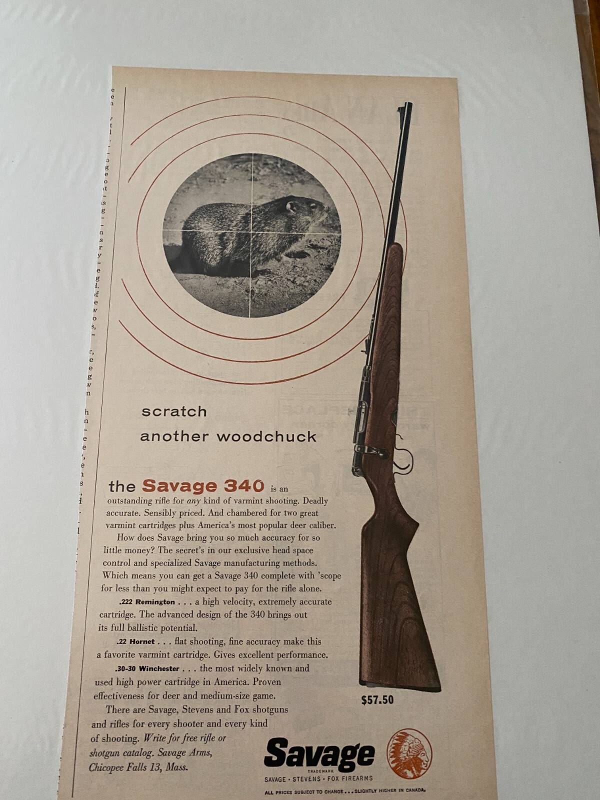 Vintage 1958 Savage 340 Rifle Scratch Another Woodchuck ad | eBay