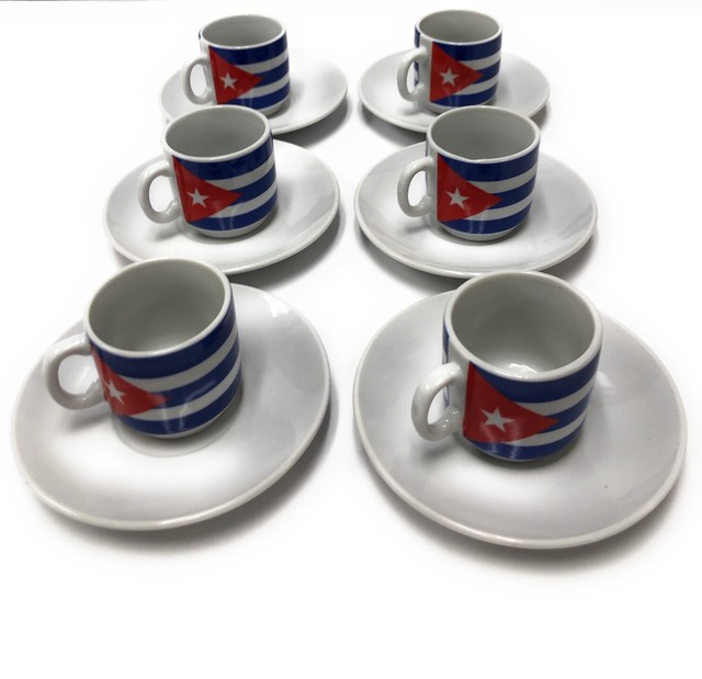 Tazas Cubanas De Cafe Espresso Coffee Set 6 Cups and Saucers Cuban Flag ...