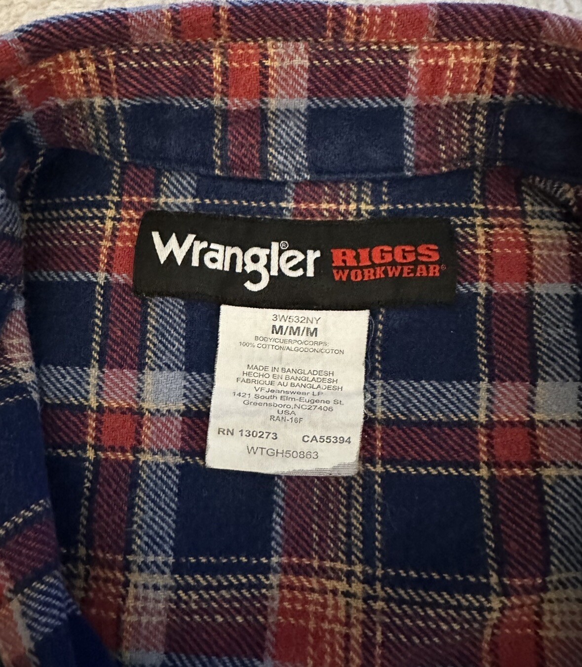 WRANGLER RIGGS Work Wear Flannel Shirt Men’s Medium L… - Gem