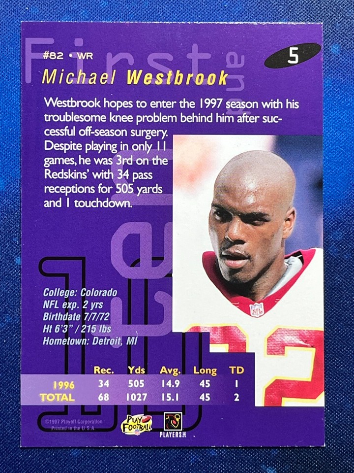 1997 Playoff First & Ten Football #5 Michael Westbrook Washington ...