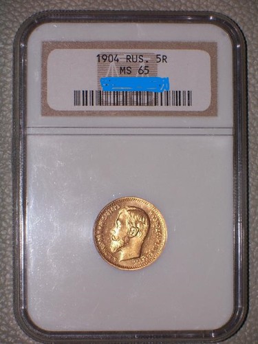 1904 GOLD COIN GRADED MS 65 RUSSIAN ROUBLE ANTIQUES NGC 5 RUBLE ...