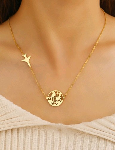 Femme Collier Chaine avec avion planète voyage vacance acier inoxydable ...