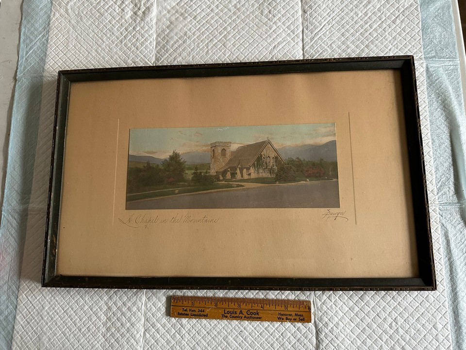 OLD Charles Sawyer Hand Colored Photo A Chapel In The Mountains Bretton ...