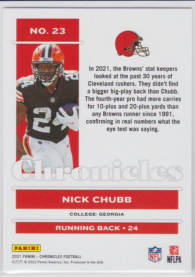 2021 Panini Chronicles Pink Nick Chubb #23 Cleveland Browns Football ...