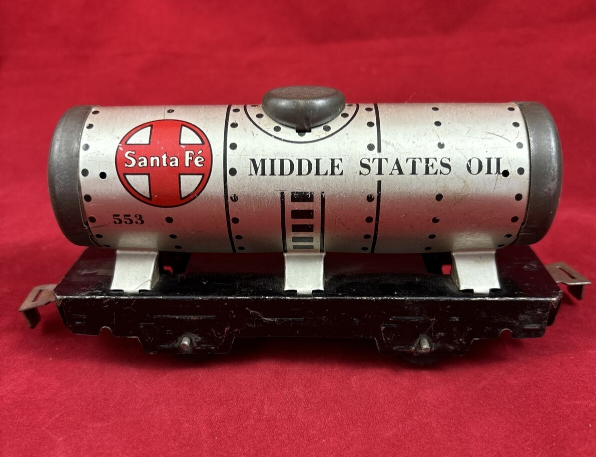 MARX TIN SILVER FUEL TANK CAR #553 SANTA FE RR ATSF O SCALE TINPLATE ...