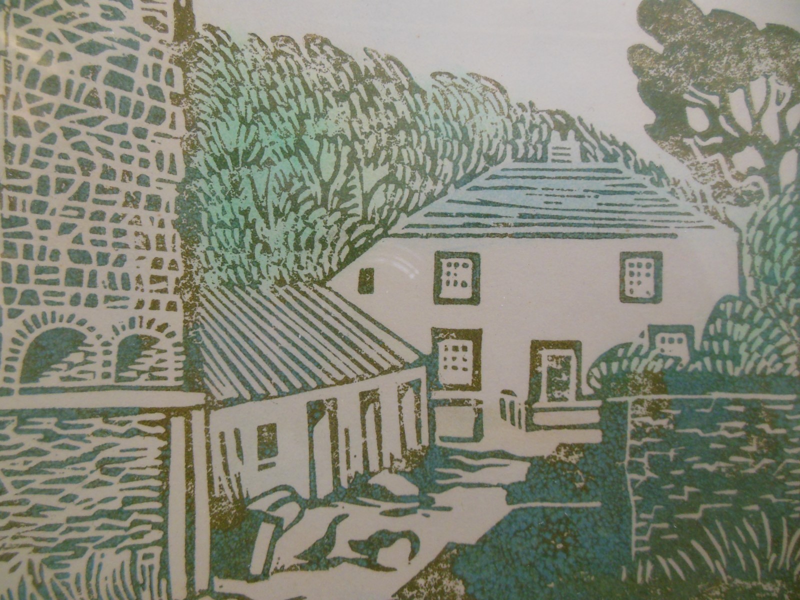 Janet Stowell - "Cornish Farm" - Coloured Wood Block - Cornwall, Framed ...