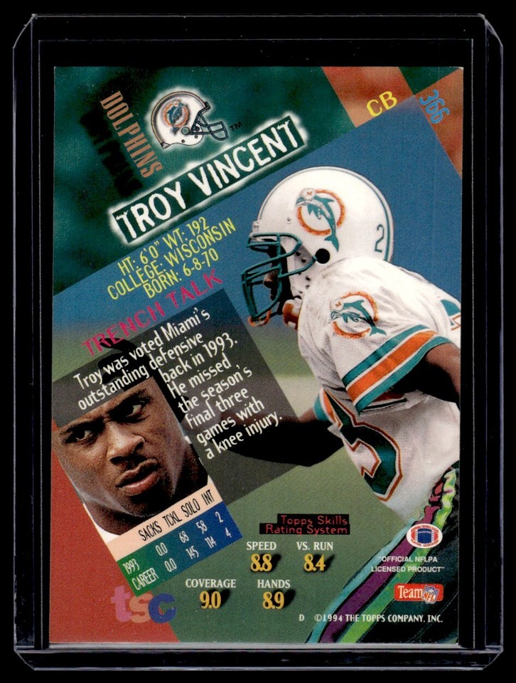 1993 Topps Stadium Club Troy Vincent Miami Dolphins #30 | eBay