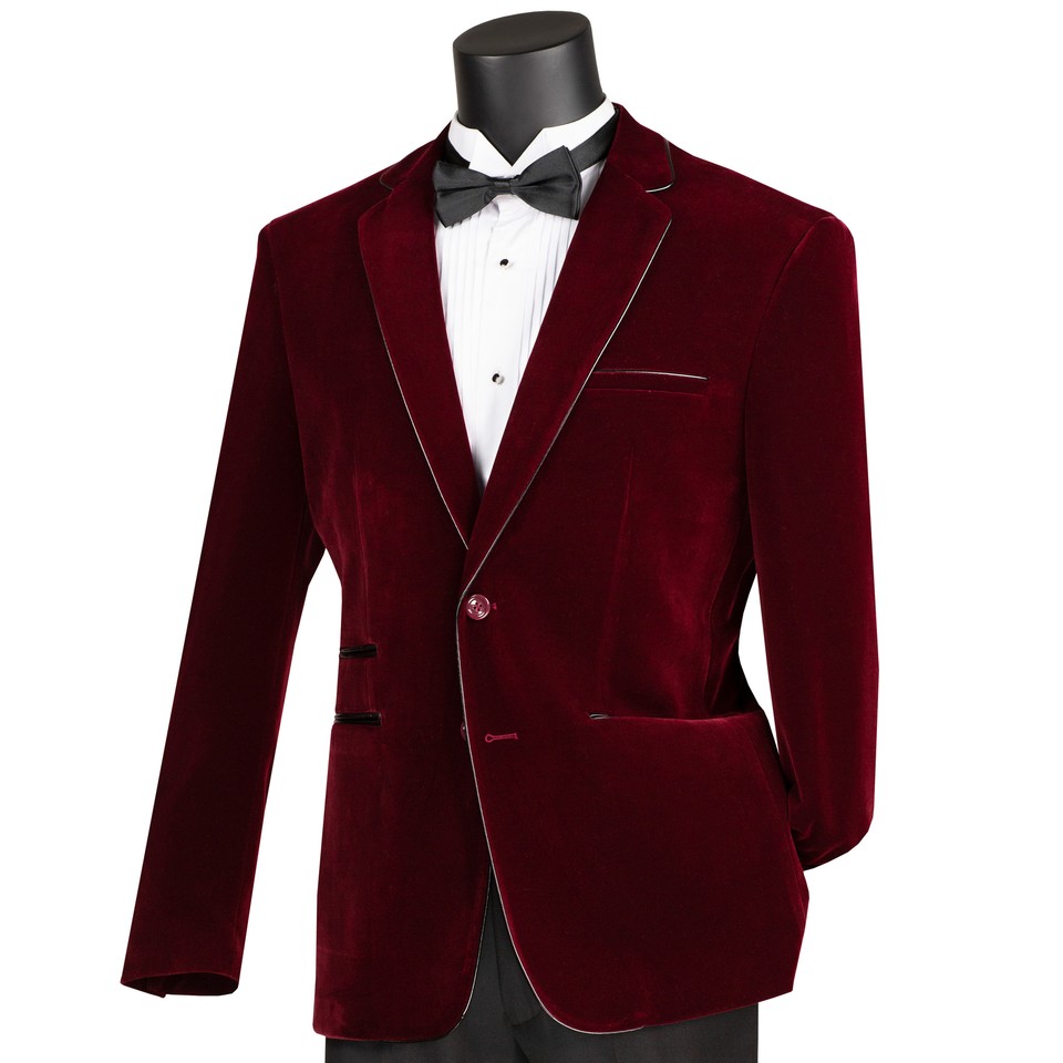 VINCI Men's Velvet Slim-Fit Blazer w/ Leather Trim XS-5XL, 9 Colors ...