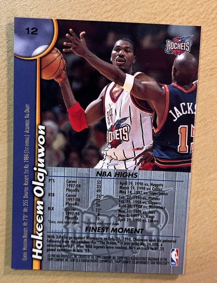 Hakeem Olajuwon 1998 Topps Finest Card #12, Unpeeled | eBay
