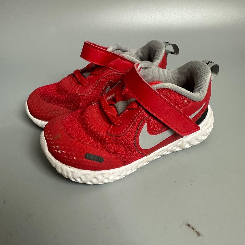 Nike Revolution Red White Adjustable Athletic Baby Shoes toddler 9c ...