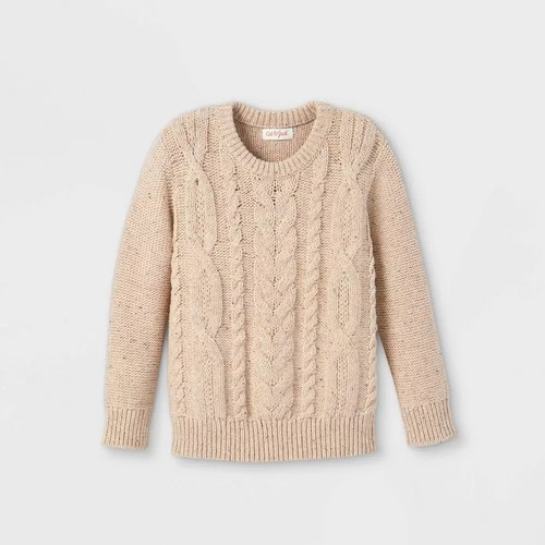 Toddler Boys' Crew Neck Cable Knit Sweater Cat & Jack Oatmeal Heather ...