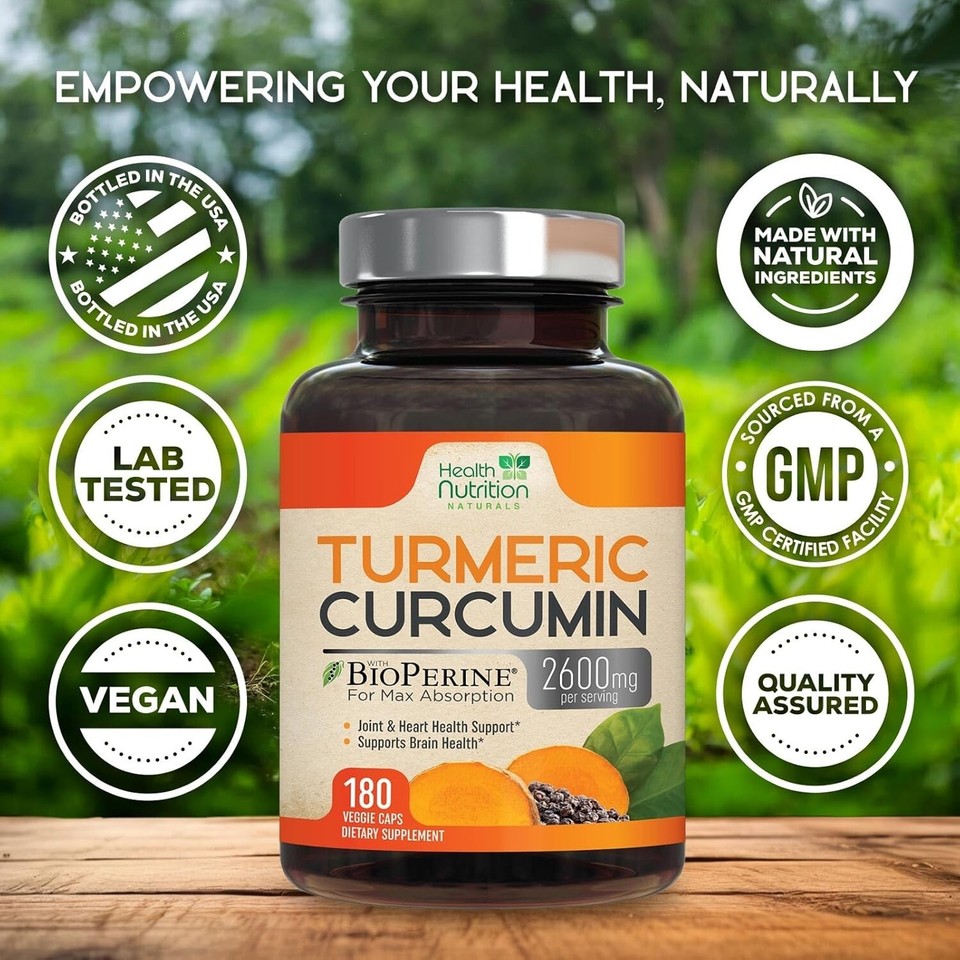 Turmeric Curcumin Extra Strength 2600mg with BioPerine Black Pepper ...