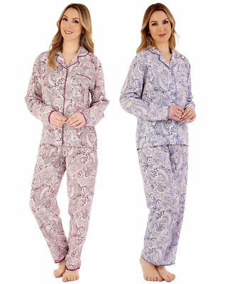 Slenderella Tailored Button Pyjamas Paisley Print Long Sleeve Pyjama ...