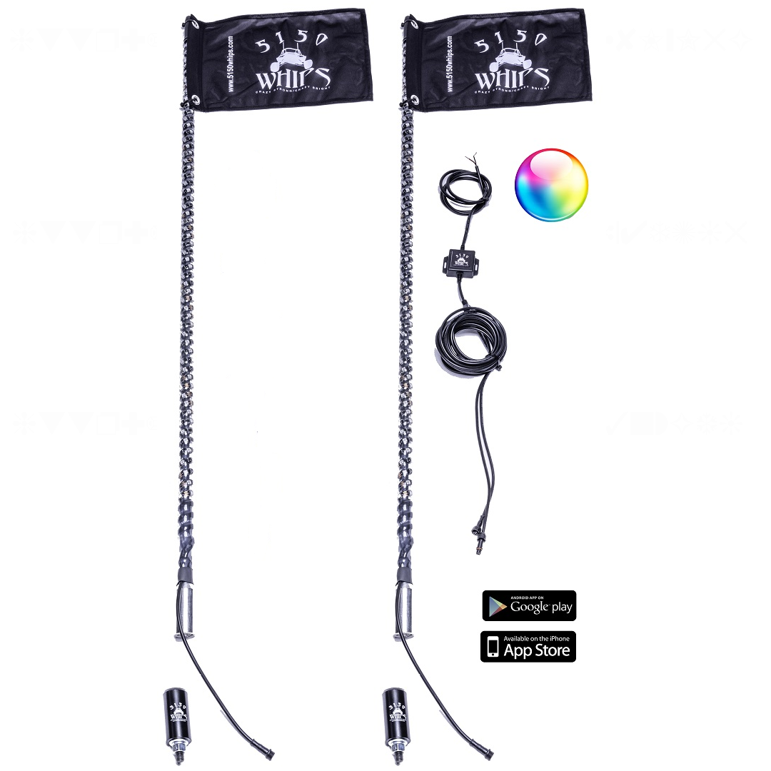 5150 Whips 2X 187 6FT LED Whip Light W/ Bluetooth Control RGB Flag Pair UTV/ATV | eBay