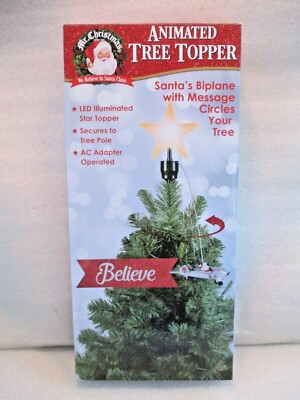 NEW Mr Christmas Santa's Biplane Illuminated Animated Star Tree Topper ...