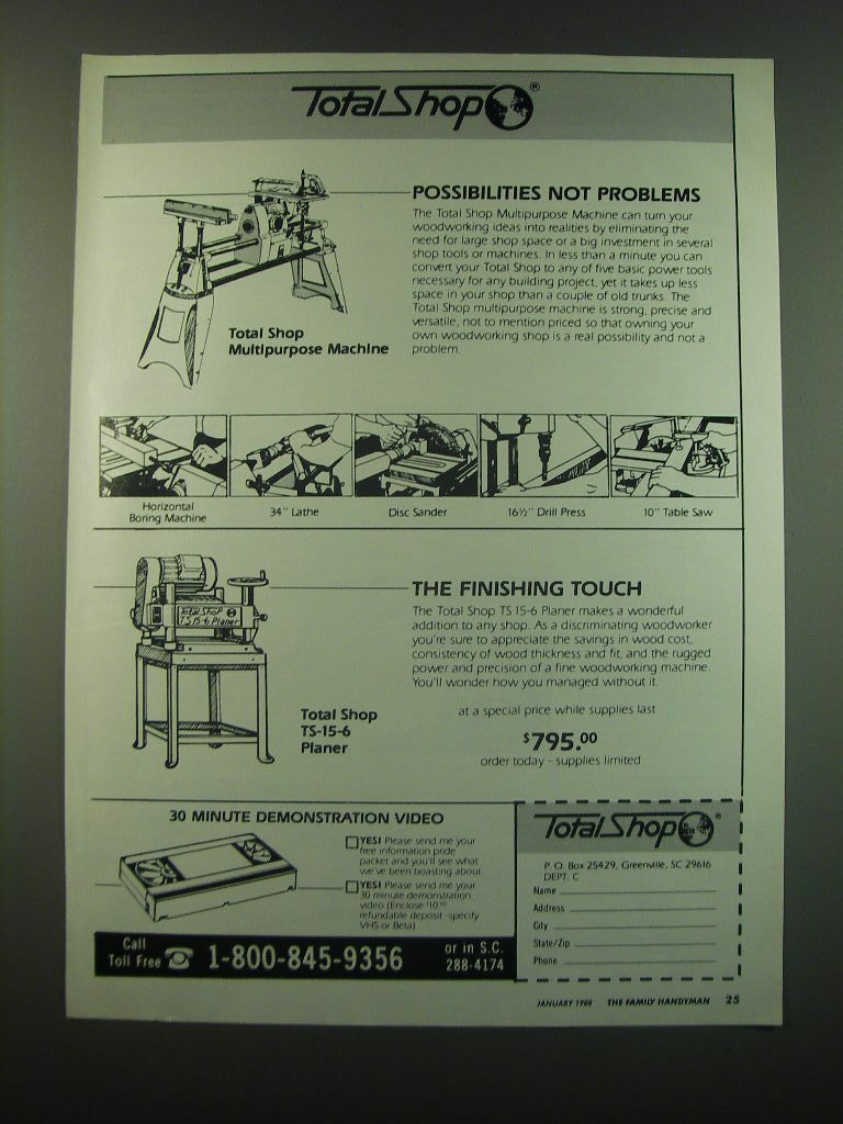 1988 TotalShop Ad - Multipurpose machine and TS-15-6 Planer | eBay