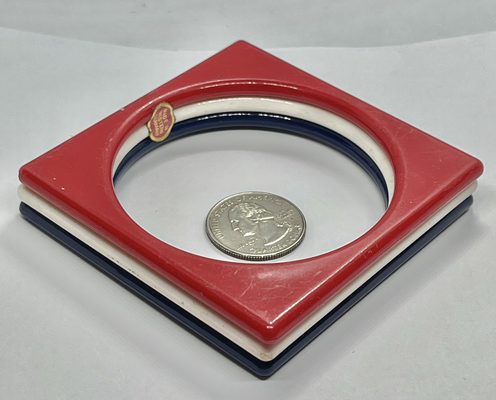 Vintage MCM Lucite Red, White & Blue Square Bangle Bracelet Western ...
