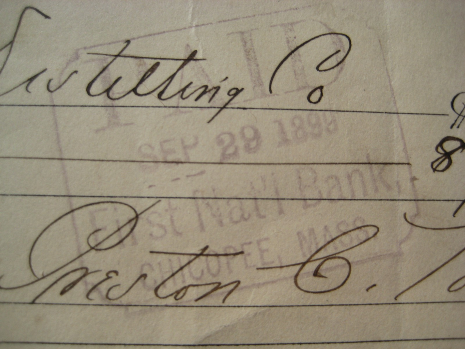 1899 The Hayner Distilling Co. Dayton, Ohio 1st National Bank Chicopee ...