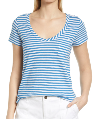 caslonr Rounded V-Neck T Shirt in Blue Cf White Charm Stp at Nordstrom ...