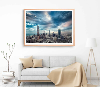Kuwait City Print, Kuwait Wall Art, Dark Cloudy Sky Framed Skyline Wall ...