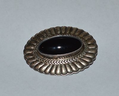 VINTAGE SOUTHWESTERN SIGNED MJ STERLING SILVER AND ONYX PIN BROOCH | eBay