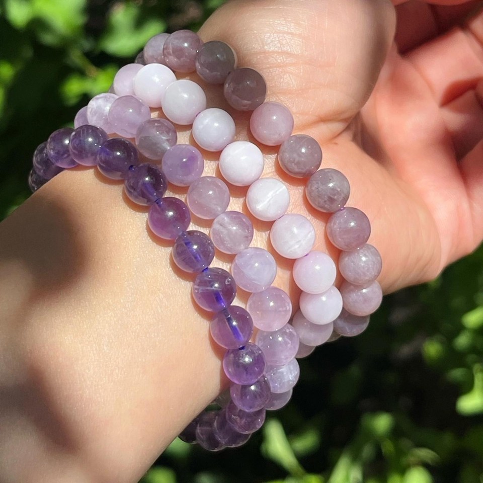 8mm stretchable purple rose quartz, kunzite, lavender, dark amethyst ...