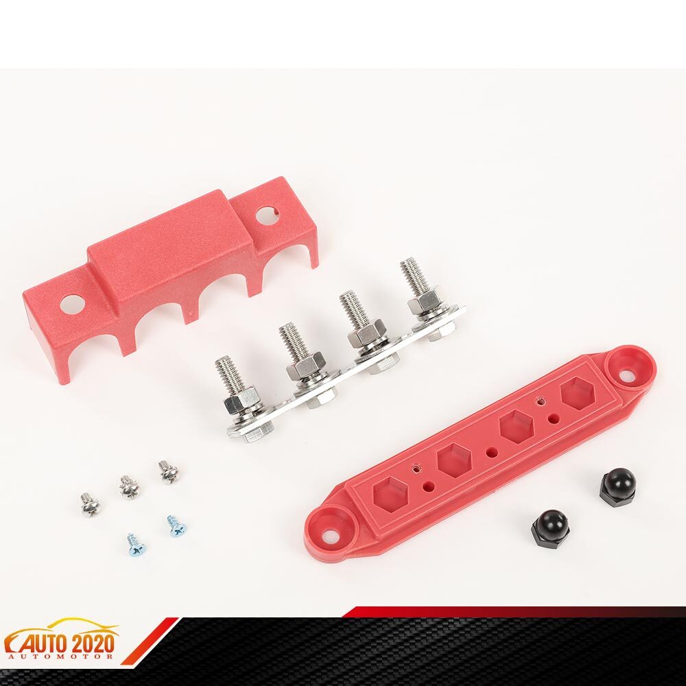 Red 4 Post Busbar Bus Bar Power Distribution Block 12V 250A With Cover ...