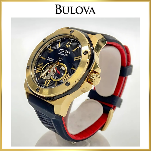Bulova Marine Star 98A227 Automatic 45mm Blue Dial Rose Gold Men's ...