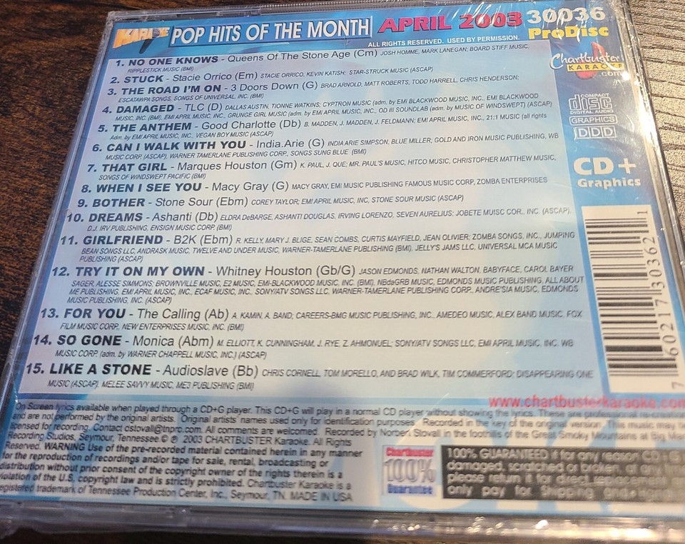 Chartbuster Karaoke CB30036 Pop CDG 2003 3 Doors TLC Charlotte Ashanti ...