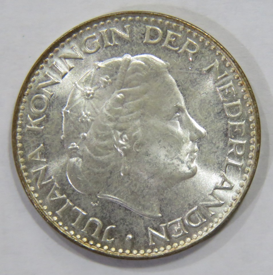 NETHERLANDS 1 GULDEN QUEEN JULIANA CROWNED LION SILVER WORLD COIN 1967 ...