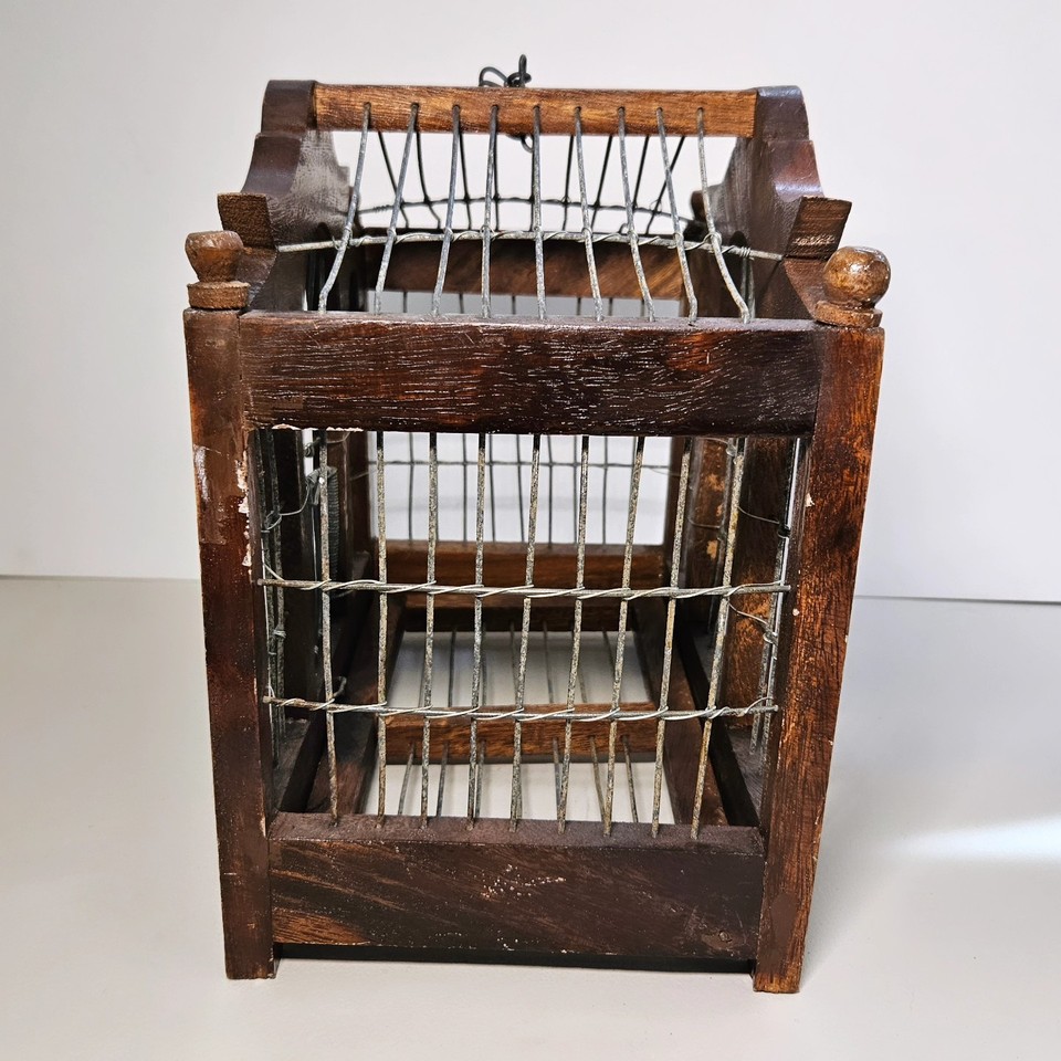 Vintage Rustic Handmade Primitive Wood Wire Bird Cage | eBay