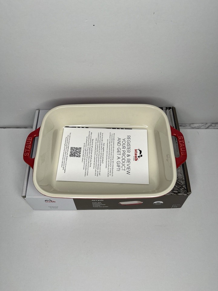 Staub Red Rectangular Ceramic Baking Dish 7.5"L x 6"D x 2"H 1.25 Qt | eBay