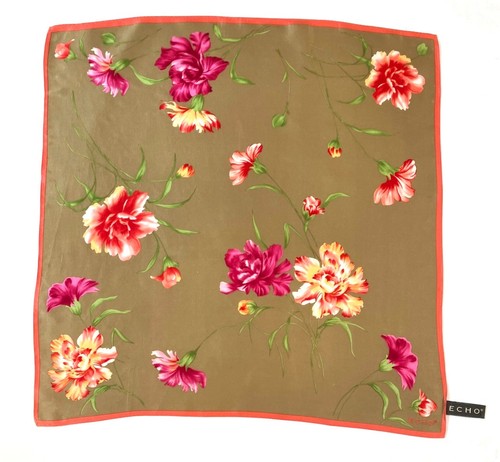 Echo Tan Gold Floral Silk Scarf Peony Peonies Pink Peach 21" x 21" | eBay