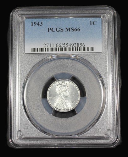 1943 P LINCOLN STEEL CENT PCGS MS66 UNC MS 66 WHEAT PENNY CERTIFICATE ...