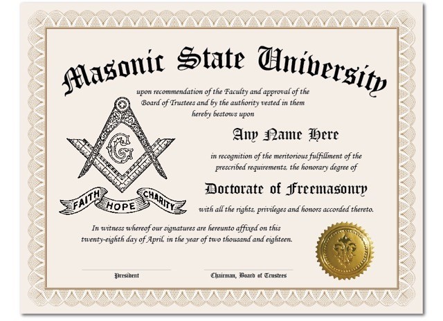 Masonic Free Freemason Personalized Diploma Certificate AWARD CLUB ...