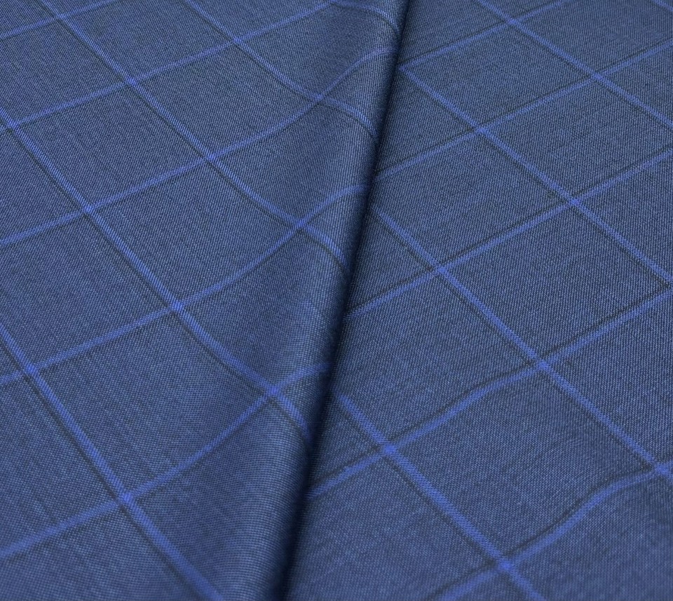 Blue Check Wool Fabric Super 180s Suiting Thobe Fabric dishdasha 3.50m ...