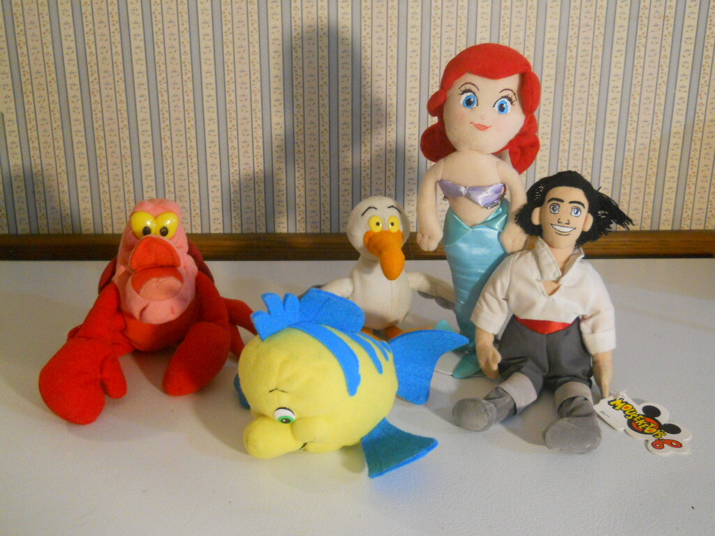 Disney Ariel Mermaid plush doll Eric Scuttle Sebastian Flounder lot of ...