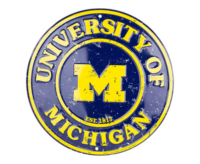 MICHIGAN 12" ROUND METAL SIGN MICHIGAN WOLVERINES MAN CAVE UNIVERSITY ...