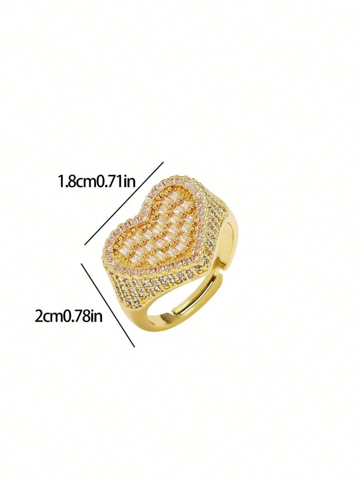 Womens Iced Out Heart Shaped Ring Adjustable Bling CZ Statement Jewelry ...