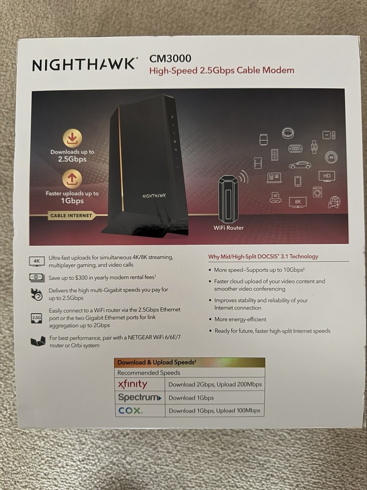 New Netgear Nighthawk CM3000 DOCSIS 3.1 Mid/high-Split Cable Modem | eBay