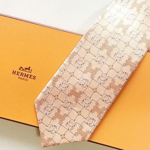 HERMES Necktie H pattern 100%Silk Logo Men's Beige 87837c | eBay