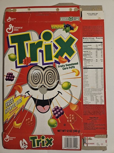 1993 General Mills Trix Cereal Box Flat With Rabbit's HYPNOTIC EYES ...