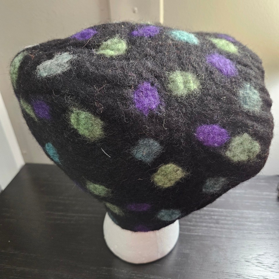 Rising Tide Wool Bucket Hat Black Purple Green Blue Polka Dot Handmade ...