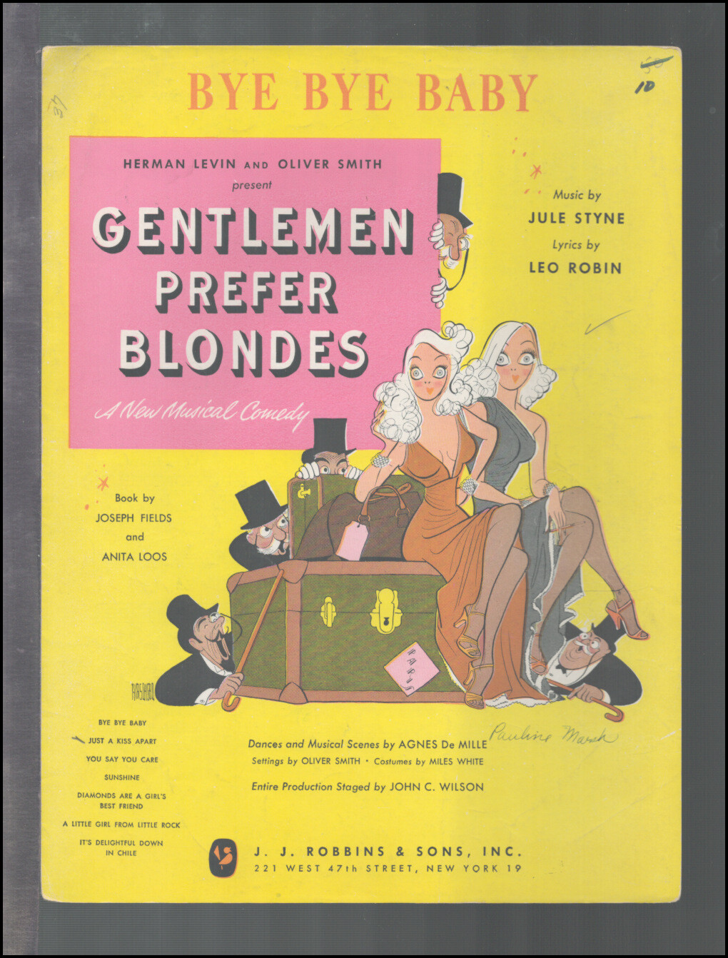 Gentlemen Prefer Blondes 1949 BYE BYE BABY Carol Channing Show Sheet ...