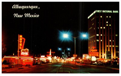 NM Albuquerque Central Avenue Night Advertising 1950's Vintage Postcard ...