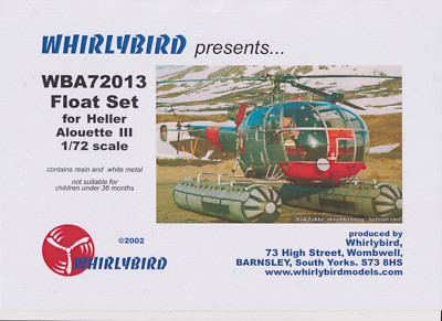 WHIRLYBIRD MODELS WBA72013 ALLOUETTE III FLOAT SET FOR HELLER ALOUETTE ...