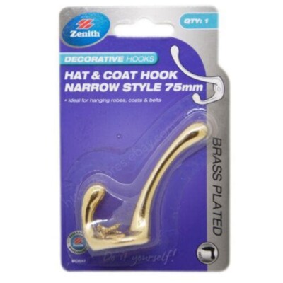 Zenith Hat & Coat Hook Narrow Style Brass Plated 75mm WIC0247 | eBay